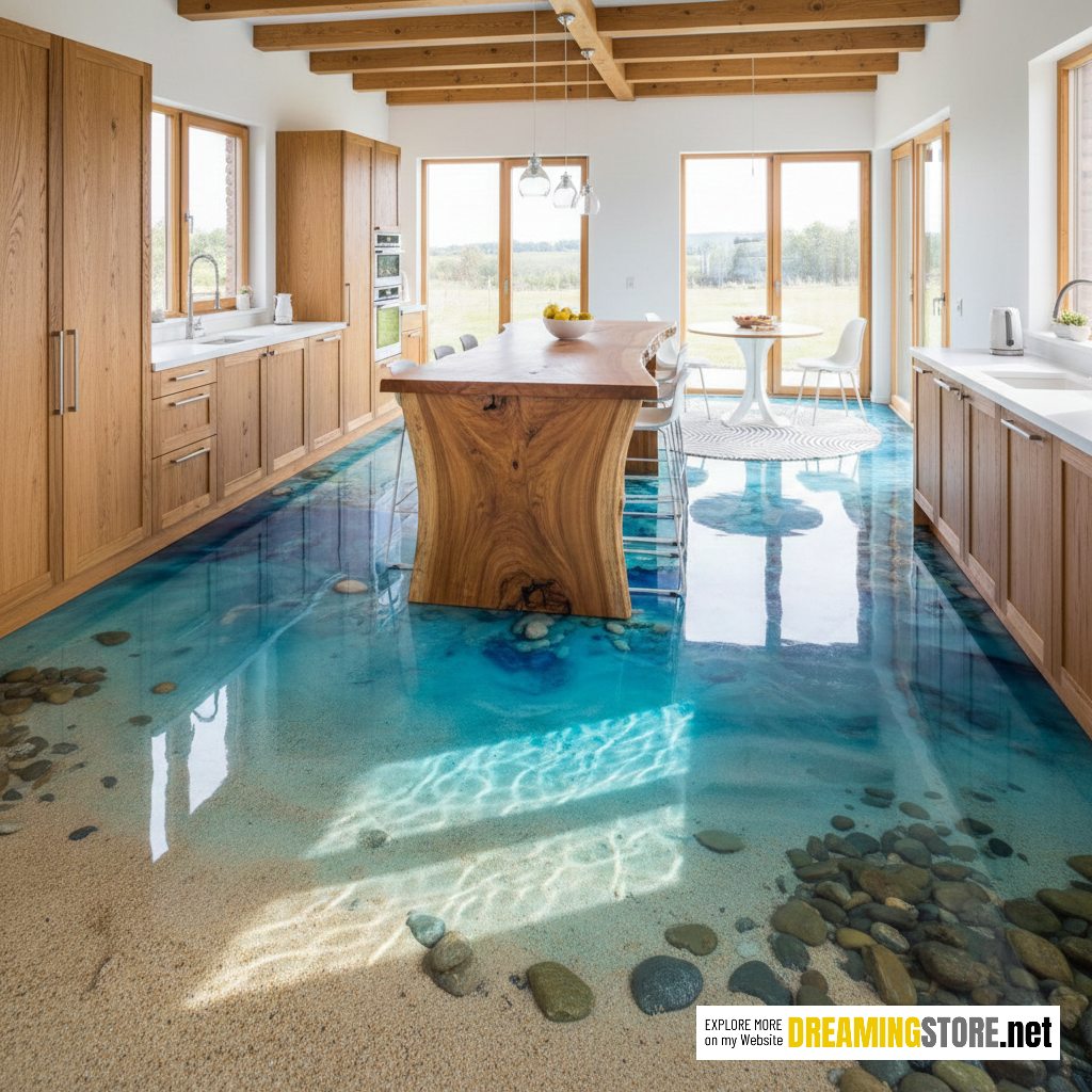 Epoxy Ocean Kitchen Flooring for Open-Concept & Luxury Kitchens