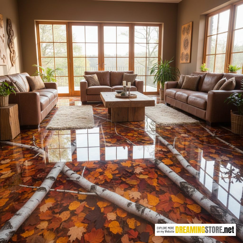 Leaves and Birch Branch Flooring for High-End Living Room