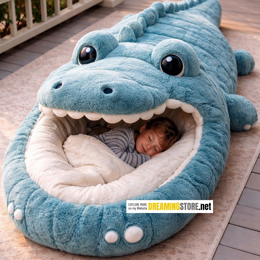 Fluffy Crocodile Sleeping Bag for Kids & Adults Who Love Cozy Fun