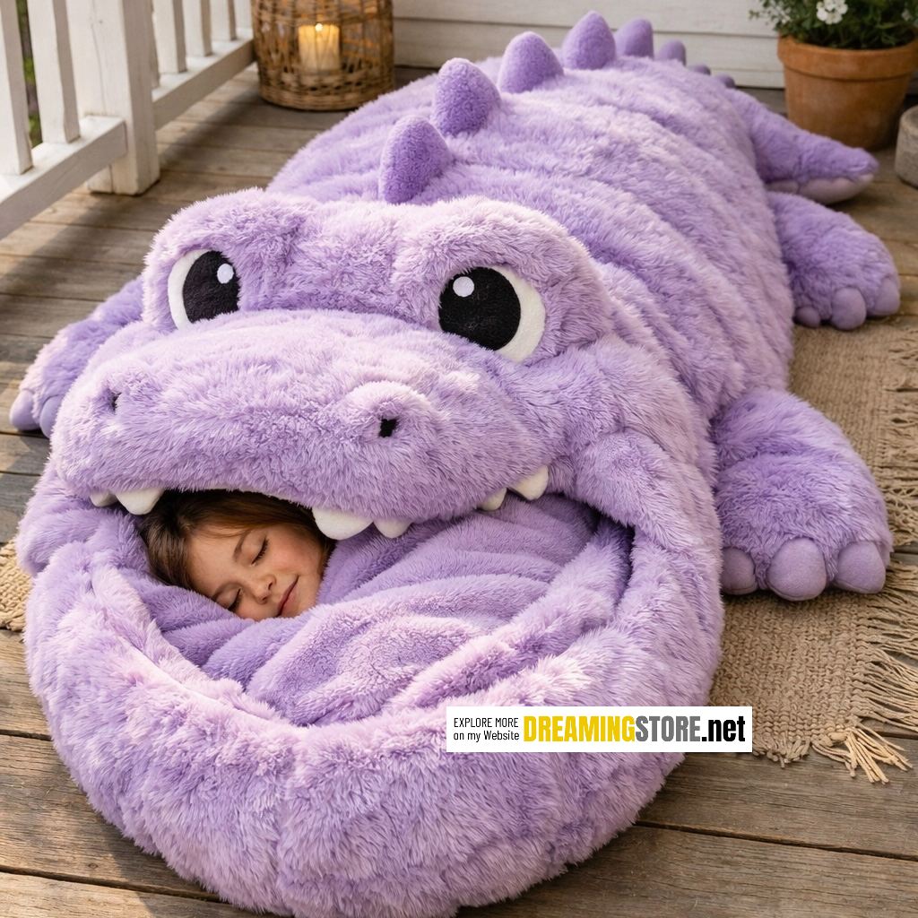 Fluffy Crocodile Sleeping Bag for Kids & Adults Who Love Cozy Fun